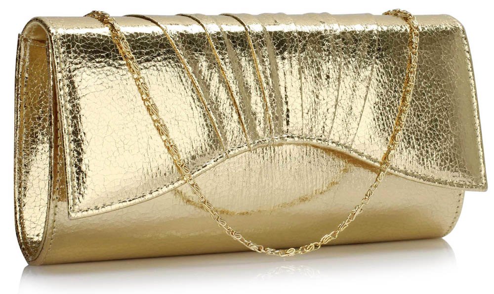 Lse00305 Gold Metallic Clutch Bag